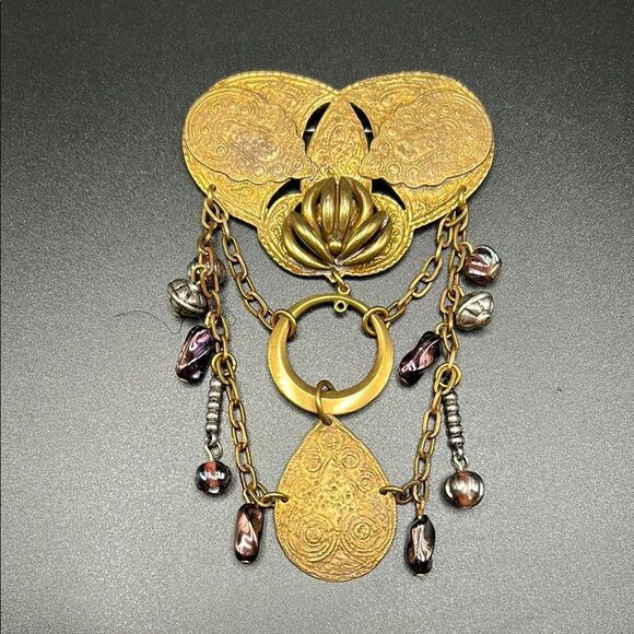 Marjorie Baer | Jewelry | Vtg Marjorie Baer Sf Brass Art Nouveau Glass ...